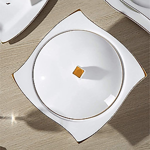 Porcelain Plate and Bowl Set,Dinnerware Set for Home or Special Restaurant, Ceramics Dinnerware Set with 48-Piece, Bowl/Dish/Soup Pot/Spoon|Bone China Dinner Sets, Gold Pattern Porcelain Combination