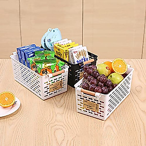 Yesland 6 Pack Plastic Storage Basket, White Organizing Bins Basket with Handles, Sturdy Plastic Closet Baskets Containers for CD, Small Closet Storage in Home Office - 12 x 6 x 5 Inches