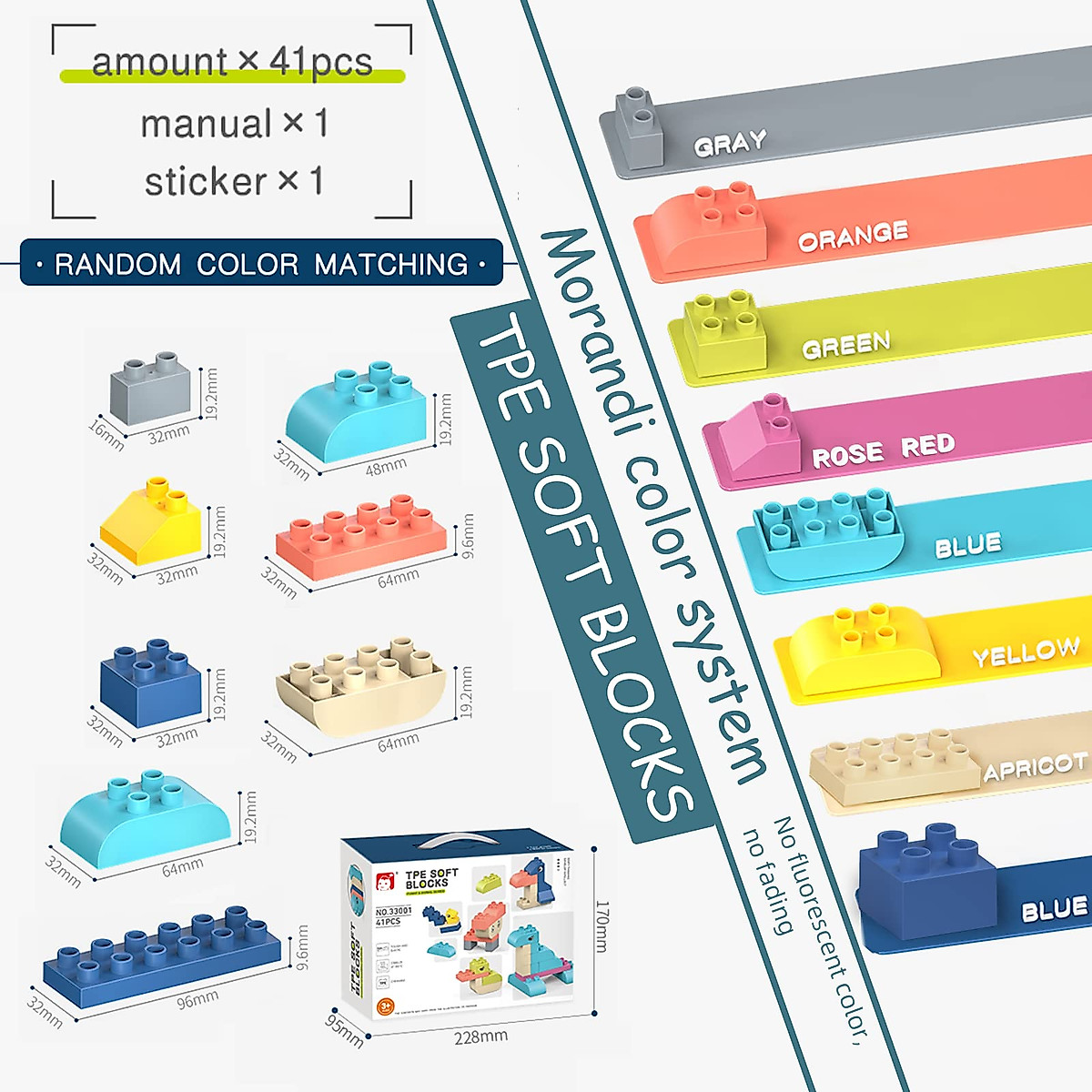 Building Block Sets for Kids, 41PCS Silicone Stacking Blocks for Toddlers, Multi-Colored Soft and Chewable STEM Toys,Early Learning Construction Building Teething Toys for Kids (Animal Series)