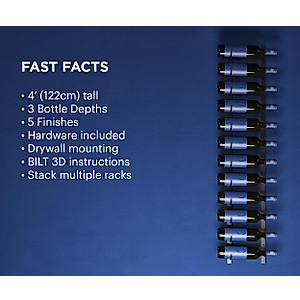 VintageView W Series 4 Wall Mounted Metal Wine Rack (12 Bottles, Matte Black)