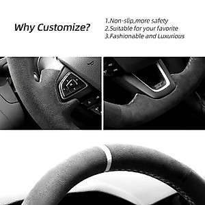 Alfanxi Hand Stitch Alcantara Steering Wheel Cover Compatible with Ford Focus RS ST ST-Line Kuga ST-Line Ecosport ST-Line (White Stripe)