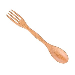 2-in-1 Spoon Fork,Beech Wood Spoon,Fork Spoon,Fork Integrated Spoon Fork Kitchen Tableware for Home Restaurant School Kitchen