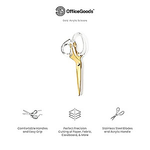OfficeGoods Acrylic & Stainless Steel 9" Scissors - Modern Design for the Stylish Home, Office, or School - Perfect for Arts & Crafts, Scrapbooking, Fabric, & Sewing - Gold