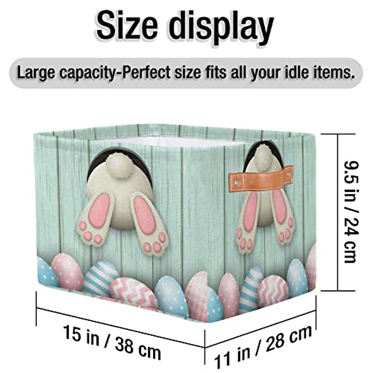 UOYO Easter Eggs Basket Bunny Tail Rabbit Wooden Large Storage Basket Bin With Handles Fabric Toys Box Collapsible Closet Shelf Blanket Organizer Basket Decorative for Nursery Bedroom Kids Room