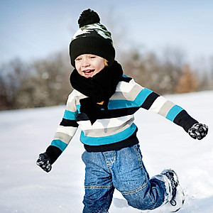 Evridwear 3 Piece Kids Children Boys Girls Magic Grip Winter Fall Gloves and Hat Set for Cool Cold Weather (Camo Black)