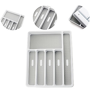 Uniturcky Classic Large Cutlery Tray, Silverware Tray for Drawer, 6 Compartment Flatware Organizer Holder/Divider, Multi-Purpose Storage With Non-slip Rubber Feet for Kitchen, Office, Bathroom