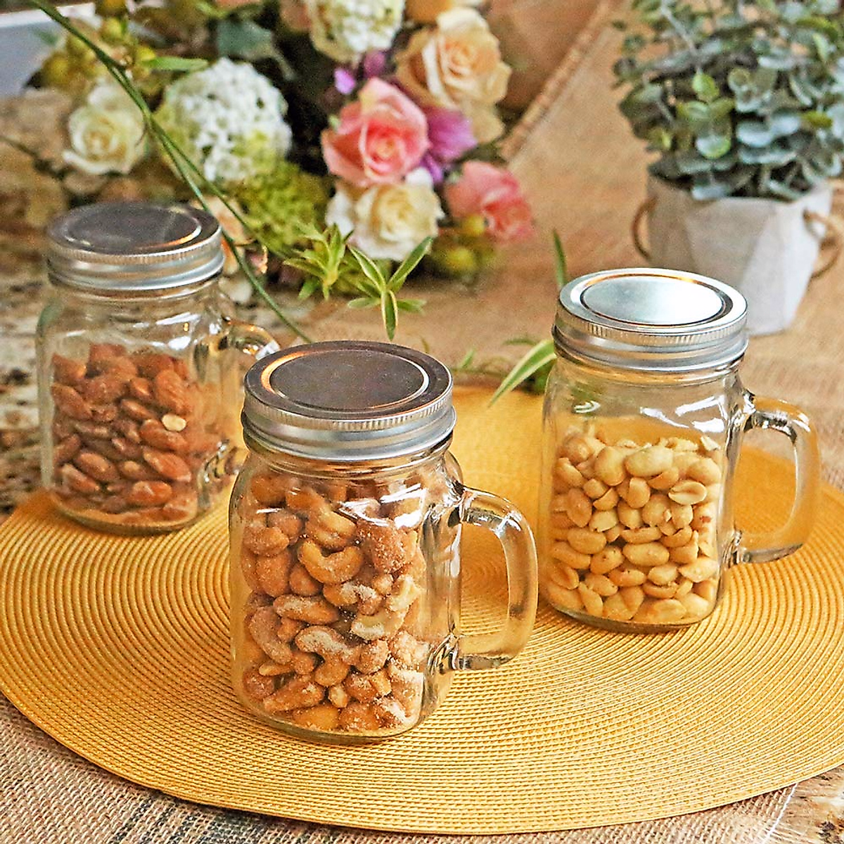 Kate Aspen Large Glass Jars with Lids and Handles, Mason Jars Mugs, Drinking Glass and DIY Favor Decor, Wide Mouth, 12 oz. (1)