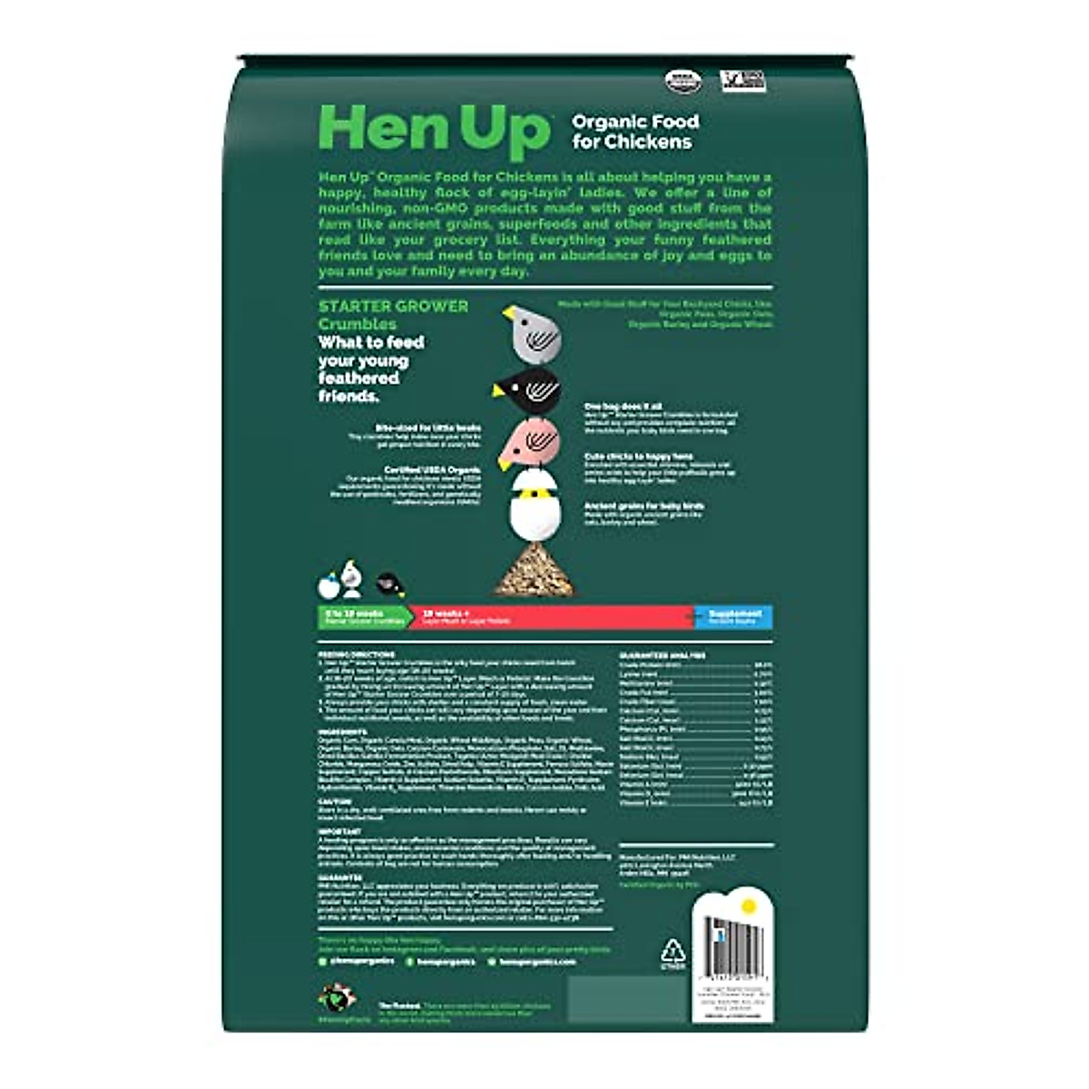 Hen Up Organic | Starter Grower Crumbles - Non-GMO Baby Chick Food | 25 Pound (25 lb) Bag