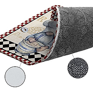 Area Rug for Bedroom Living Room Decor,Gnome Chef Kitchen Cook with Dessert Ultra Soft Non-Slip Accent Rugs Indoor Floor Carpet Buffalo Plaids and Linen Flax Non-Shedding Nursery Floor Mat,36x60in