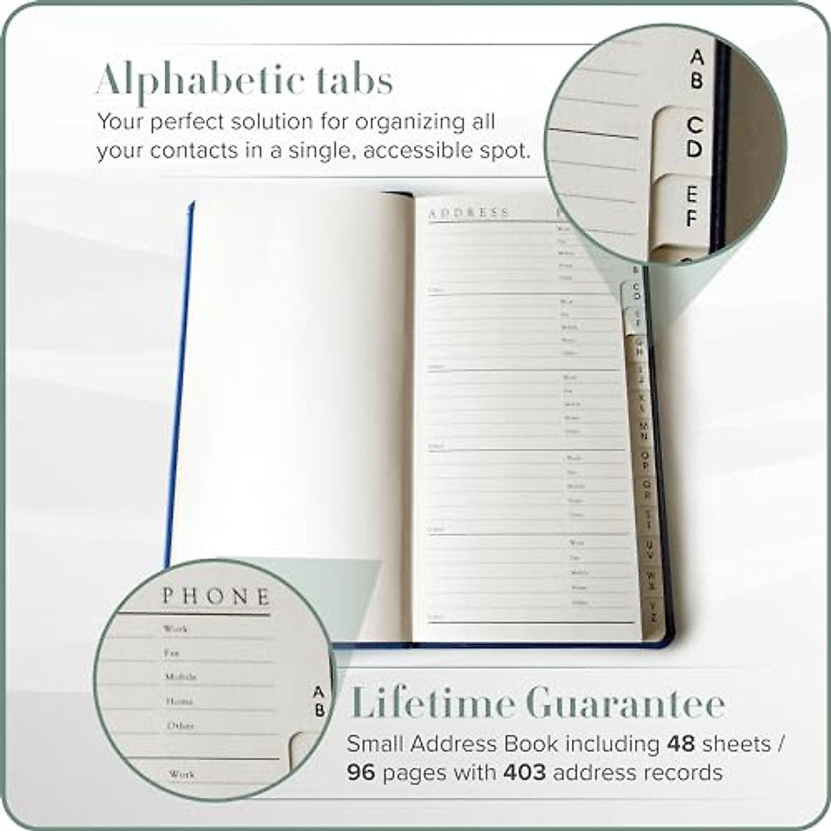 Gallery Leather Small Address Book with Alphabetical Tabs up to 403 Records, Leather Notebook Hardcover, Telephone and Address Books - 6 x 3.25 ", Key West Turquoise