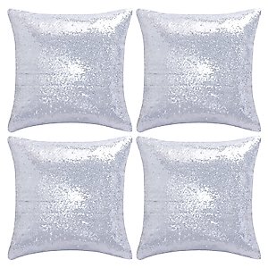Miayon Silver Sequin Pillow Covers Square Glitter Pillow Cases Decorative Sparkling Throw Pillow Cover Cushion Case for Bed Sofa Bedroom Living Room Valentine's Day Wedding Home Decor (18"x18",4 Pack)