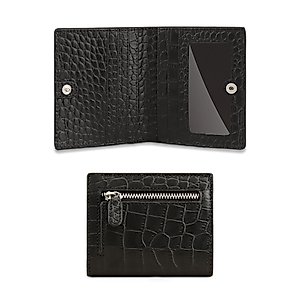BOTANNER Genuine Leather Womens Wallet RFID Blocking Slim Compact 6 Credit Card Slots 1 ID Window Bills Sections Zipped Section for Coins Secure Button Closure Gift Boxed Red