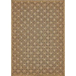 Unique Loom Trellis Collection Area Rug-Geometric Border Design, Moroccan Inspired for Indoor/Outdoor Décor, 8 ft x 11 ft 4 in, Light Brown/Brown