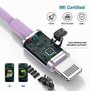 iPhone Charger Cable 10 Ft [Apple MFI Certified], QZIIW 3Pack 10 Feet Long USB to Lightning Cable, Apple Charging Power Cord 10 Foot for iPhone 14 13 12 11 Pro Max Mini XR X 9 8 7Plus 6 6s ipad-Purple