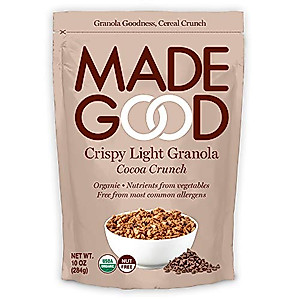 Made Good Crispy Light Granola NutFree Gluten Free, Allergy Friendly, USDA Certified Organic Ingredients, Vegan, NonGMO Nutrients from a Full Serving of Vegetables, Cocoa Crunch, 10 Ounce (Pack of 1)