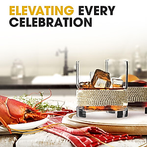 BERKWARE Lowball Whiskey Glasses - Crystal Old Fashioned Glasses with Sparkling Rhinestone Design for Wine & Cocktail, 10oz each (Set of 6)