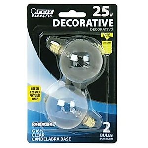 Feit Electric Bp25g61/2 25 Watt Clear Long Life Vanity Globe Light Bulb 2 Count