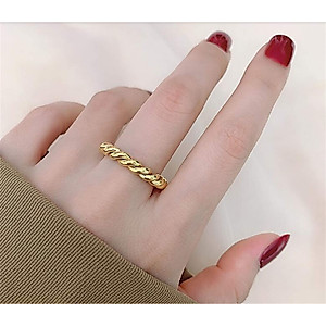 PAMTIER Unisex Stainless Steel 3mm Dainty Spiral Pattern Multi Strand Rope Plait Twist Ring Minimalist Style Stackable Eternity Band Gold Size 6