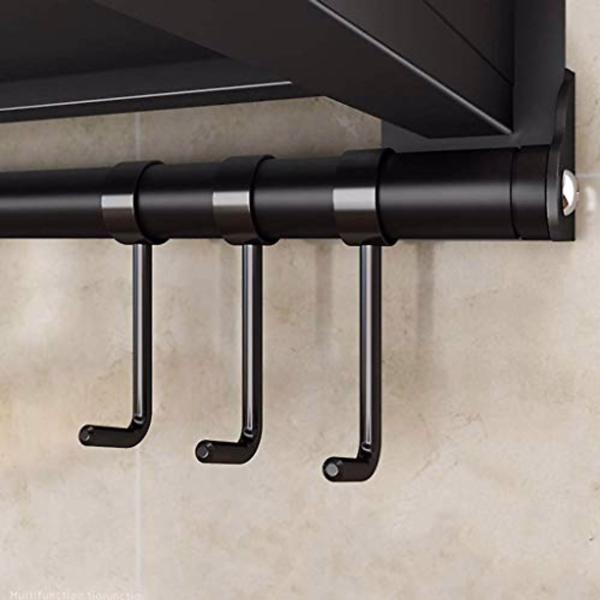 ZSQAI Microwave Oven Rack Kitchen Countertop Storage Organizer, Storage Shelf over Microwave with 3 Hooks, Save Space Durable Black Space Aluminum