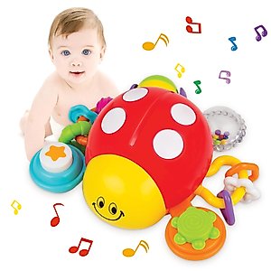 KiddoLab Ladybug Crawling Toy with Fun Sounds, Sliding Rings, Spinning Ball, and Colorful Beads - Develops Cognitive and Motor Skills for 6 Months Plus Babies
