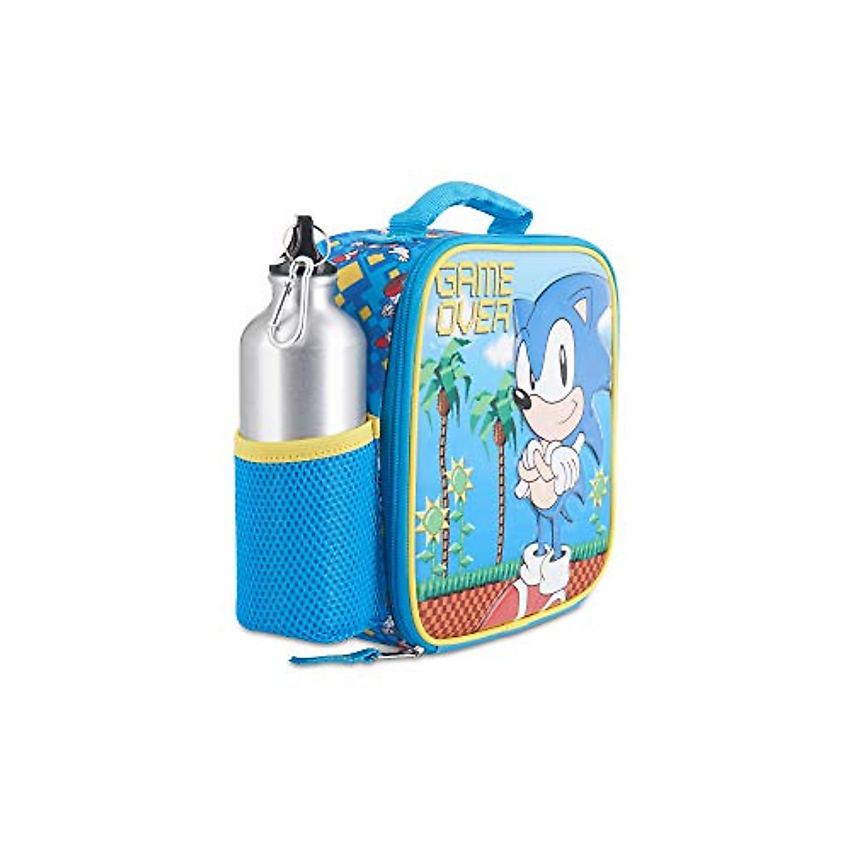 AI ACCESSORY INNOVATIONS Sonic Lunch Box Set for Boys & Girls, Stainless Steel Water Bottle with Carabiner Clip and Ice Pack, Insulated & Waterproof Lunch Bag with Zipper, 4 Pieces
