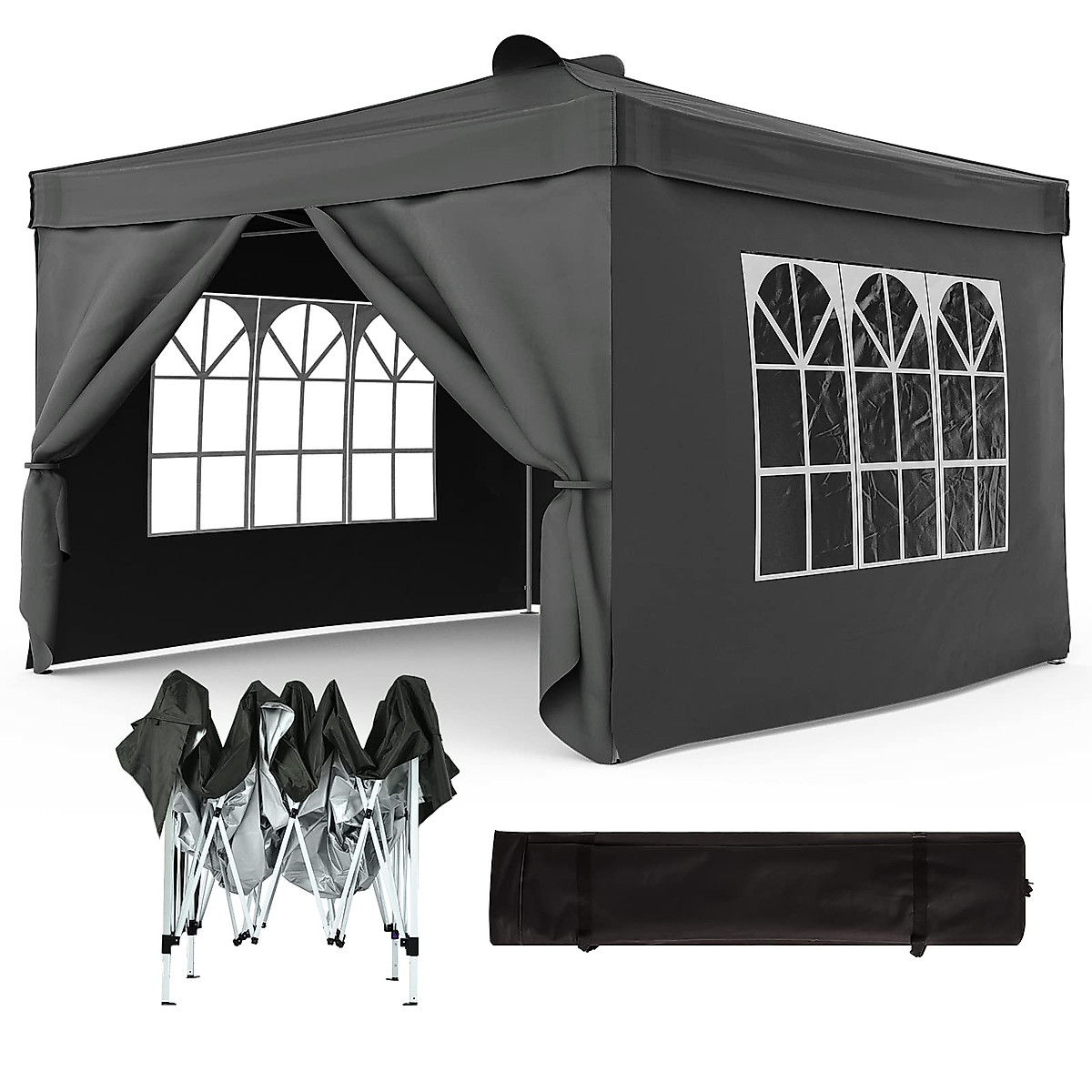 JOINATRE 8 x 8 Pop Up Canopy 4 Removable Sidewalls, Easy Set Up Outdoor Canopy Tent, Instant Folding Ez Up Canopy Commercial Gazebo Shelter, Air Vents, UV Protection with Carry Bag (Black)