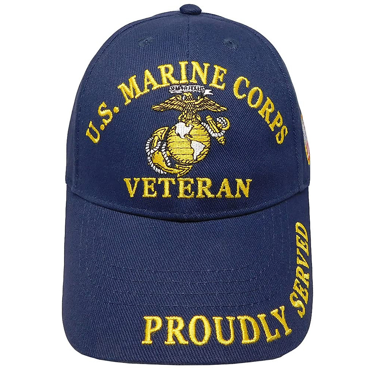 Marine Corps Veteran EGA Proudly Served USA Flag Navy Blue Cotton Adjustable Embroidered Baseball Hat Cap Officially Licensed CP00307