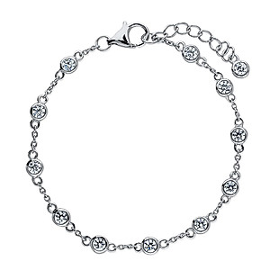 BERRICLE Sterling Silver Cubic Zirconia CZ by the Yard Station Bracelet for Women, Rhodium Plated