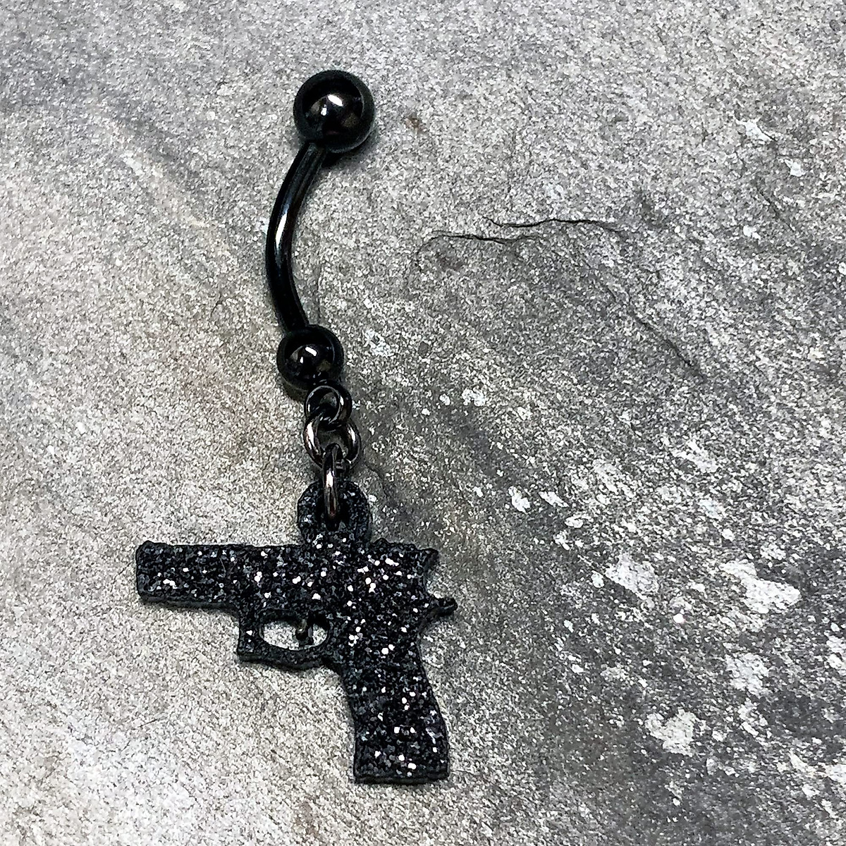 Body Candy Black Glitter Gun Dangle Belly Button Ring