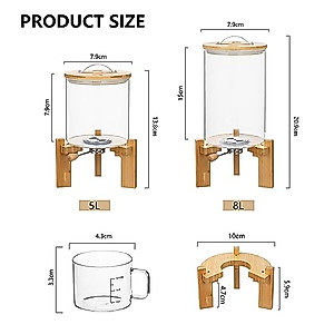 HBlife Glass Rice Dispenser with Wooden Stand Flour and Cereal Container with Glass Measuring Cup Pantry Food Organization Storage Bin with Airtight Bamboo Lid, 5L