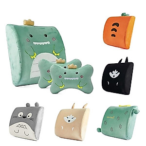 ZICANA Lumbar Pillows Cute Cartoon Car Headrest Back Cushion Soft Embroidered Plush Lumbar Support Back Pillow Car Seat Waist Protection Accessory Pad (Color : Orange-Neck)