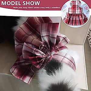 Dog Clothes for Small Dogs Girl, Plaid Dog Dresses Dog Dress Harness with Leash Set,Cute Dog Clothes for Cats Bunny Chihuahua Yorkie Pet Outfits (Small, Red)