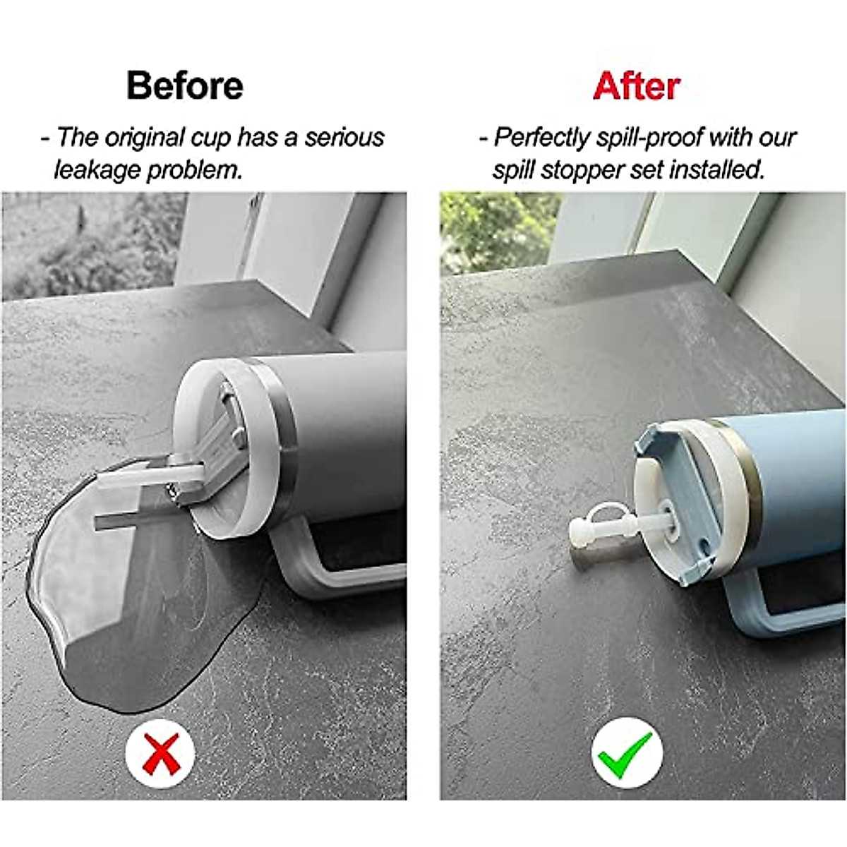 Set of 3 Silicone Spill Proof Stopper, Compatible with Stanley cup 1.0 40oz/ 30oz, Tumbler Accessories with 2 Straw Cover Cap, 2 Square Spill Stopper and 2 Round Leak Stopper (A set)