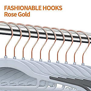 Plastic Coat Hangers 50 Pack Space Saving Coat Hanger Ultra Thin Non Slip Clothes Hanger Heavy Duty Pant Hangers with 360°Rotating Rose Gold Hook by GUFUR