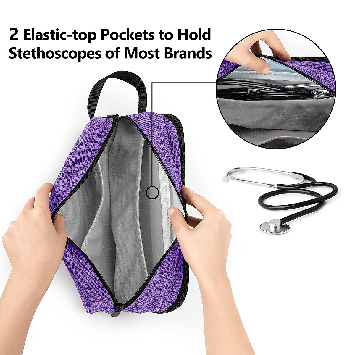 Trunab Stethoscope Carrying Case Hold 2 Stethoscopes or BP Cuffs, Compatible with 3M Littmann/MDF/ADC, Medical Case with Extra Pocket for Nurse Accessories, Essentials for Nurses, Doctors, Purple