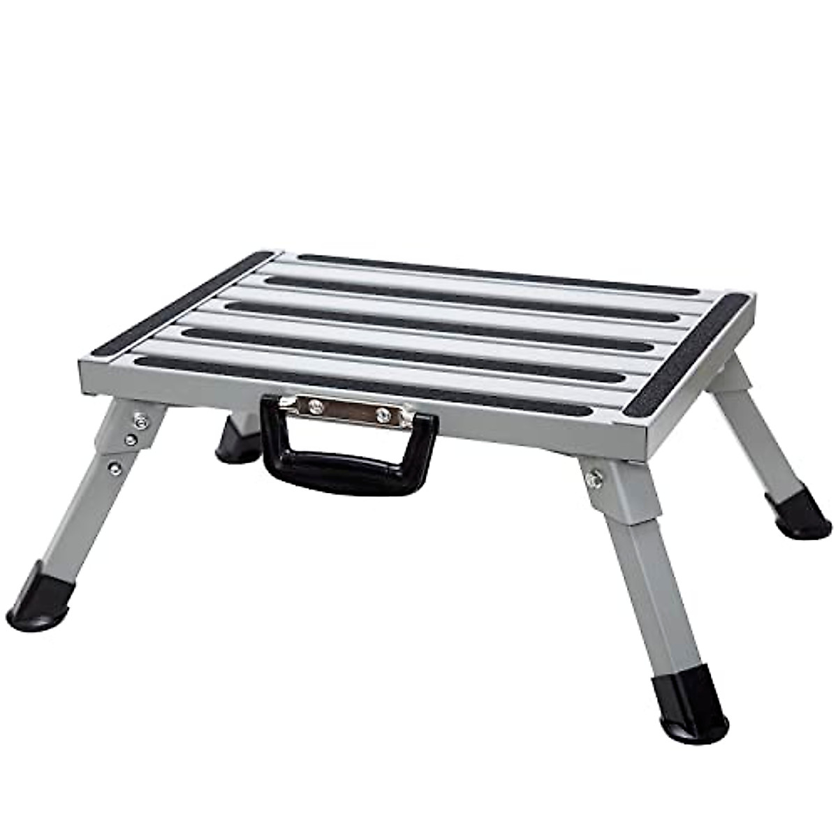 Homeon Wheels Safety RV Steps,Aluminum Folding Platform Step with Non-Slip Rubber Feet and Handle, More Stable Supports Up to 1000 lbs