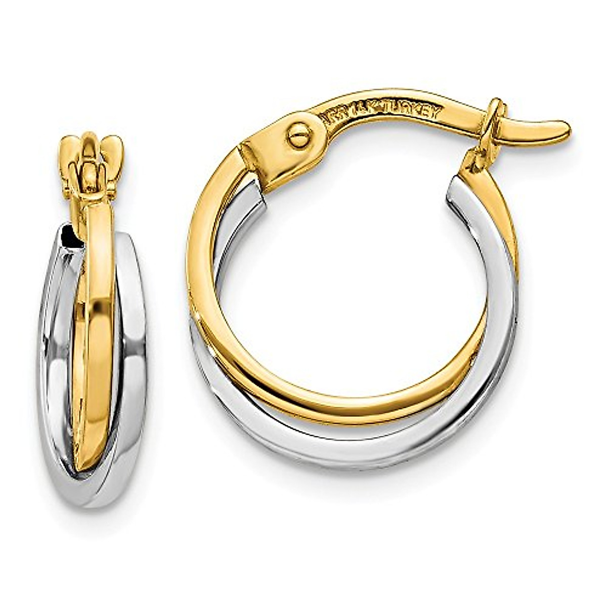 14K Two Tone Gold Round Hoop Earrings