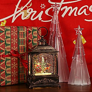 Wondise Christmas Muscal Snow Globe with Timer, USB Plug-in & Battery Operated Spinning Water Glitters Lighted Singing Snow Globe Lantern for Christmas Decorations(Santa)
