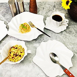 jinsongdafa Appetizer dinner Plates white Dessert Plates - Porcelain Modern Pasta Salad Plate Set of 4, Smooth Glaze, Scratch Resistant - Dishwasher, Microwave, Oven Safe 9.8 Inch