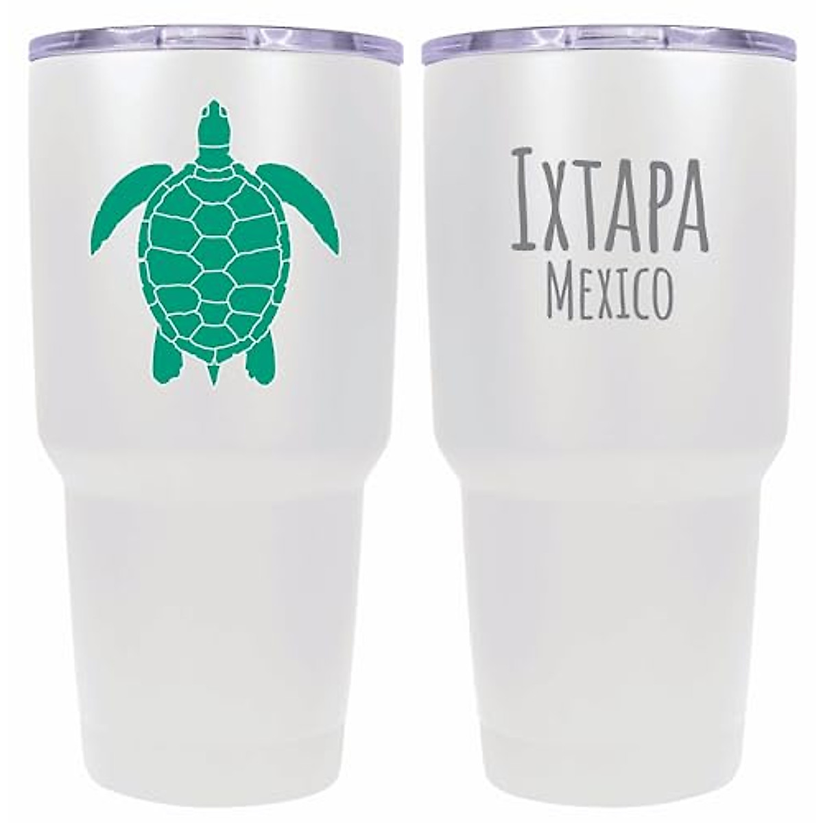 R and R Imports Ixtapa Mexico Souvenir 24 oz White Insulated Stainless Steel Tumbler Turtle Design
