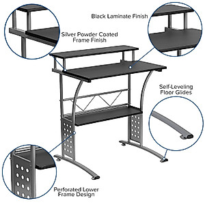 Flash Furniture Work From Home Kit - Black Computer Desk, Ergonomic Mesh/LeatherSoft Office Chair and Locking Mobile Filing Cabinet