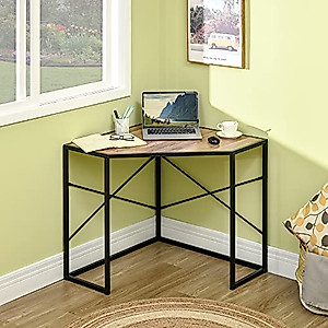 HOMCOM Corner Desk for Small Spaces, Small Computer Desk with Metal Frame, Space Saving Home Office Desk Workstation, Black