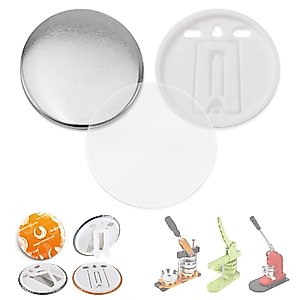 BEAMNOVA 100 Sets of Button Parts Supplies 58mm / 2.28 in (Approx. 2-1/4 inch) Easel-Backed for Button Maker Machine Round Badge Maker, Every Set Includes Metal Top, Easel-Back Bottom & Plastic Film