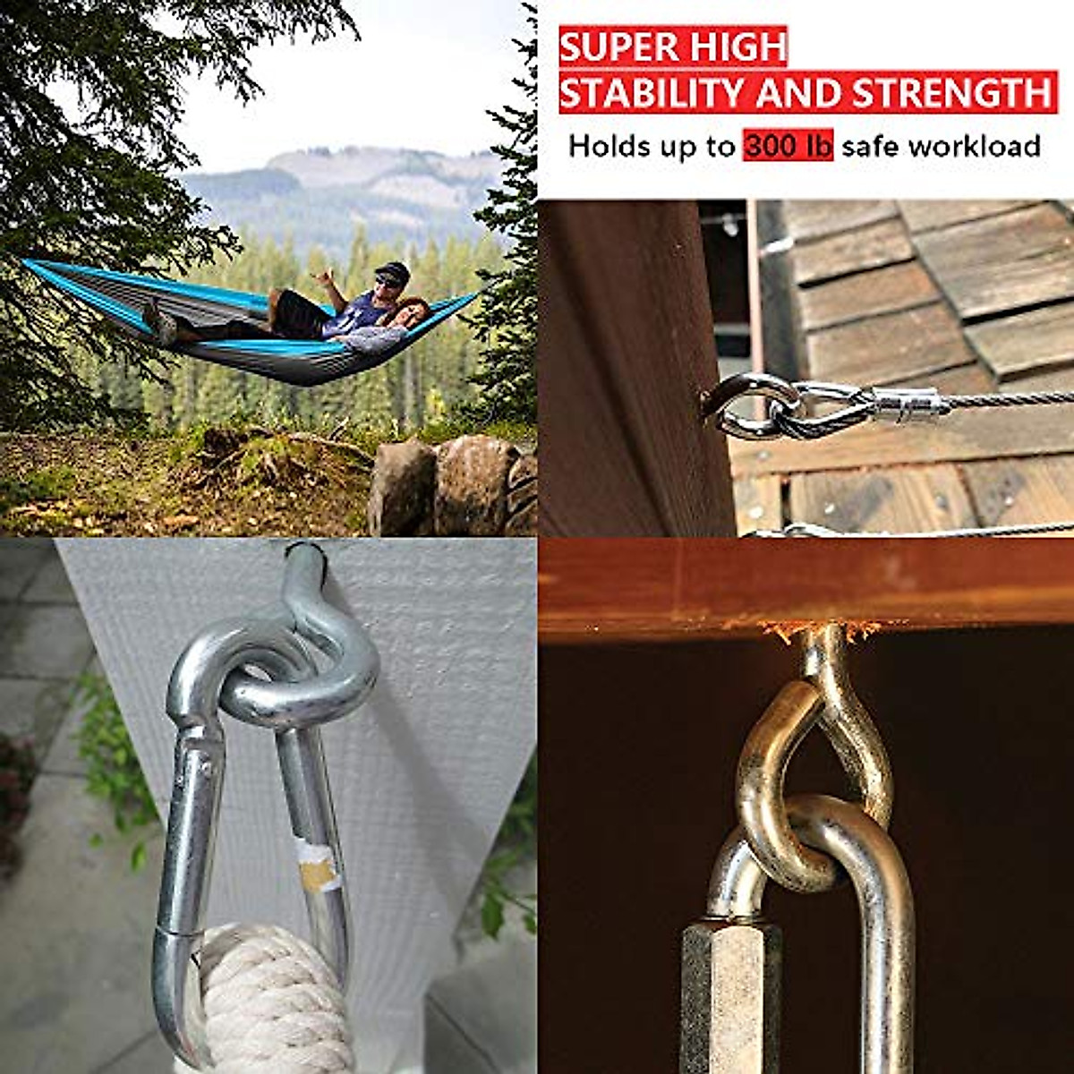 EUCARLOS 5” Screw Eyes, 4 Pack Metal Eye Hooks Lag Thread Eye Bolt, Hammock Hooks Heavy Duty for Tie-Downs, Lifting and Securing Cables Wires