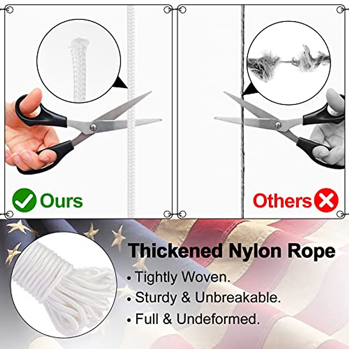 Flag Pole Rope Kit - 100ft Flag Pole Halyard Rope 1/4" Thick with 4 Pcs Zinc Alloy Swivel Snap Hooks for Flagpoles Up to 50ft, Double Braided Nylon Flagpole Line Rope Outdoor Flagpole Accessories