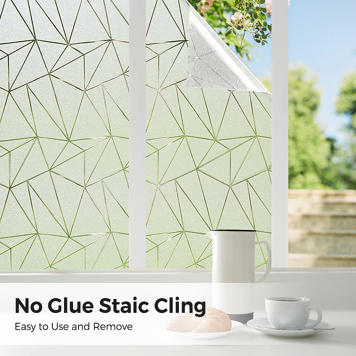 Coavas Window Privacy Film, Frosted Glass Static Cling, Decorative for Bathroom Door Covering, UV Blocking Window Cling, Non-Adhesive Vinyl Sticker, Day and Night Windows Tint for Home,17.5x78.7 inch