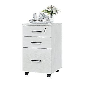 YQ JENMW 3 Drawers File Cabinet, Rolling Mobile Vertical Filing Cabinet with Lock, Wood Under Desk File Cabinet with Wheels for Supplies Files, and Materials,Mobile File Cabinet for Home Office,White