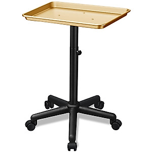 Chetunju Golden Salon Tray Premium Aluminum Rolling Tray Adjustable Height Use for The Tattoo Tray Hairstylist Tray with Wheels Salon Tray spa(Golden)