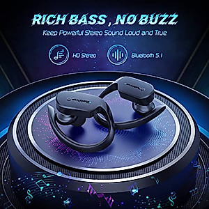 Earhook Bluetooth Wireless Earbuds Earphones - HD Stereo, 48H Playtime, IPX7 Waterproof Wireless Earbuds, Touch Control Bluetooth 5.1 Wireless Earphones for Sports Running Workout