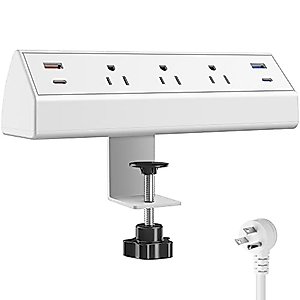 Jgstkcity Desk Clamp Power Strip USB C,65W Fast Charging Station,PD 45W & 20W USB C Charger,Desk Edge Mount Power Strip 4 USB Ports 3 Widely Spaced Outlets Surge Protector,6ft Flat Plug